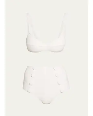 Lisa Marie Fernandez Balconette High-waist Two-piece Swimsuit White Text