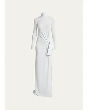 COURREGES Turtleneck Belted Crepe Jersey Maxi Dress - Light Mint