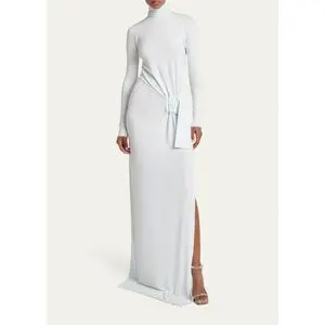 COURREGES Turtleneck Belted Crepe Jersey Maxi Dress