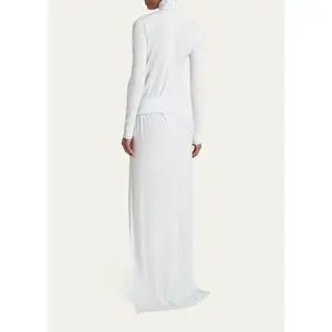 COURREGES Turtleneck Belted Crepe Jersey Maxi Dress