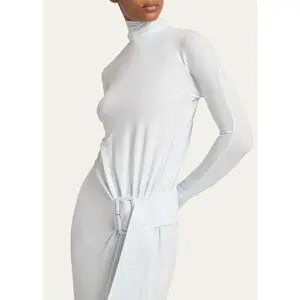 COURREGES Turtleneck Belted Crepe Jersey Maxi Dress