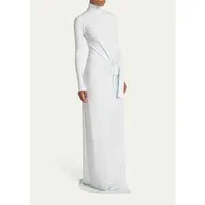 COURREGES Turtleneck Belted Crepe Jersey Maxi Dress