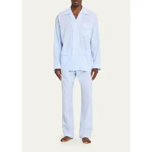 Bergdorf Goodman Cotton And Linen Micro-check Long Pajama Set