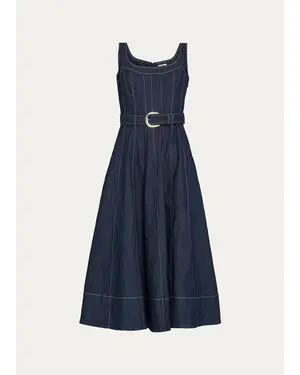 Cinq À Sept Cambree Belted Denim Midi Dress - Indigo