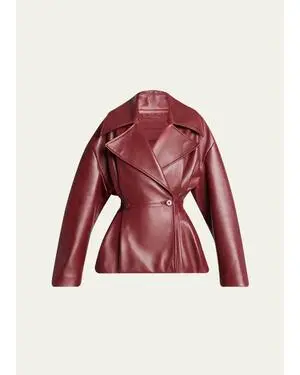 Balenciaga Pleated Leather Short Peplum Trench Coat