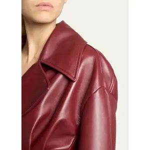 Balenciaga Pleated Leather Short Peplum Trench Coat