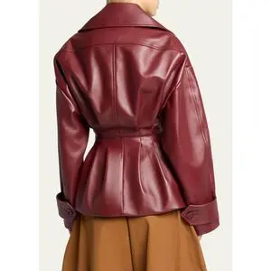 Balenciaga Pleated Leather Short Peplum Trench Coat