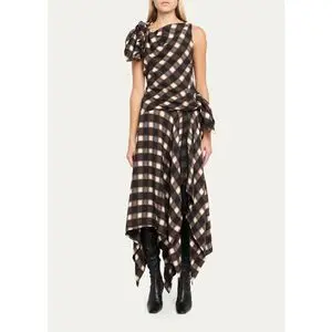 Monse Knotted Plaid Silk Midi Dress
