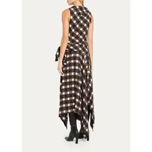 Monse Knotted Plaid Silk Midi Dress