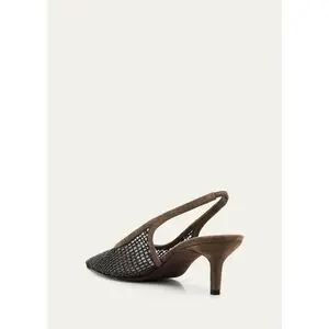 Brunello Cucinelli 55mm Monili Suede-trimmed Slingback Pumps