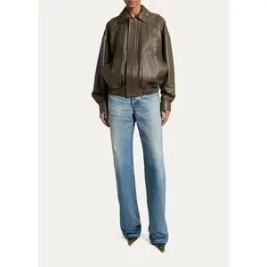 Saint Laurent Grained Lambskin Leather Bomber Jacket