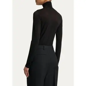 Saint Laurent Turtleneck Sheer Jersey Stretch Long-sleeve Top - Nero