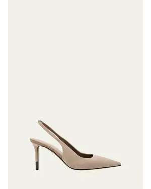Brunello Cucinelli 80mm Monili Suede Slingback Pumps - Ice