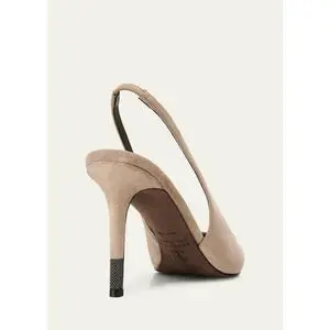 Brunello Cucinelli 80mm Monili Suede Slingback Pumps