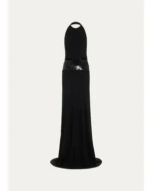 Ramy Brook Theresa Sequined Halter Gown - Black