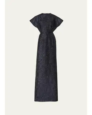 Carolina Herrera Rosette Collar Fan Bodice Gown