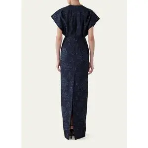 Carolina Herrera Rosette Collar Fan Bodice Gown