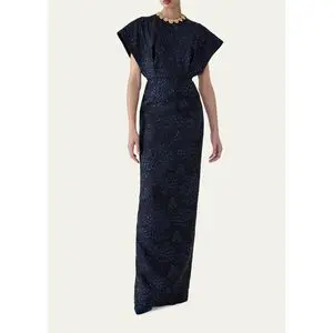 Carolina Herrera Rosette Collar Fan Bodice Gown