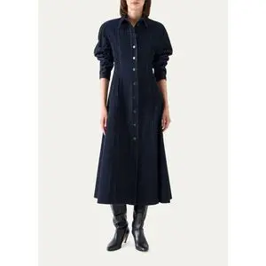Akris Changent Micro Corduroy Midi Dress - Navy