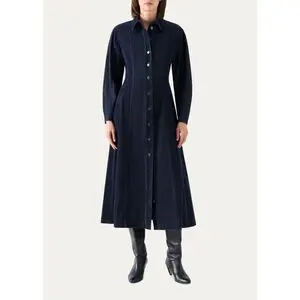 Akris Changent Micro Corduroy Midi Dress - Navy