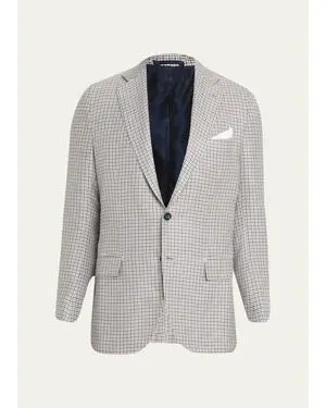 Kiton Cashmere, Silk And Linen Houndstooth Check Sport Coat - Gray