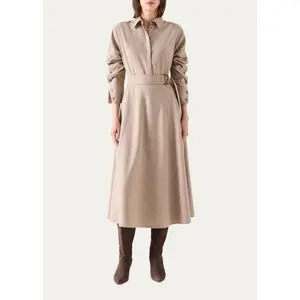 Akris Flannel Wool Trench Midi Dress - Oat