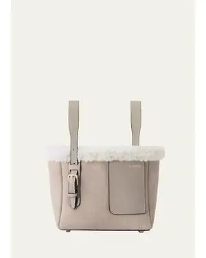 VALEXTRA Mini Suede & Shearling Bucket Bag - Nude