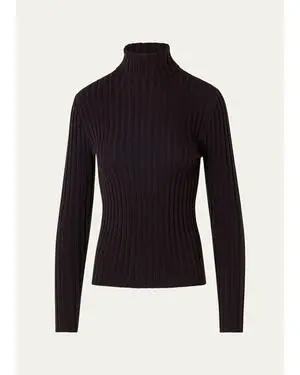 Akris Wool Knit Turtleneck Sweater - Espresso