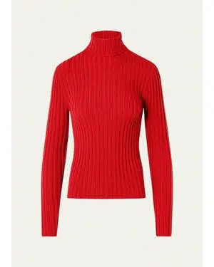 Akris Wool Knit Turtleneck Sweater - Rusty Red