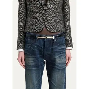 TOM FORD Double T Crocodile-embossed Leather Belt