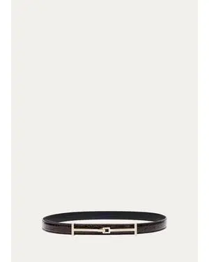 TOM FORD Double T Crocodile-embossed Leather Belt - Chocolate