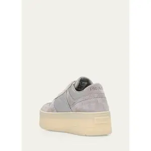 Prada Downtown Bold Re-nylon And Suede Platform Sneakers - Granito