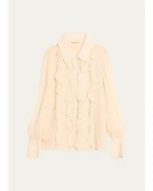 Ramy Brook Claire Ruffle Blouson-sleeve Silk Blouse - Bone