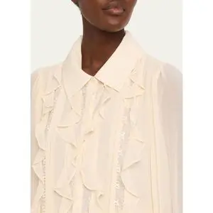 Ramy Brook Claire Ruffle Blouson-sleeve Silk Blouse