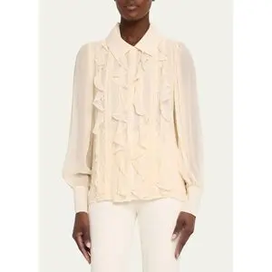 Ramy Brook Claire Ruffle Blouson-sleeve Silk Blouse