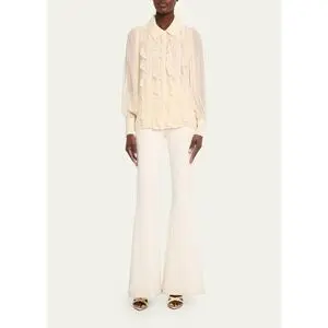 Ramy Brook Claire Ruffle Blouson-sleeve Silk Blouse
