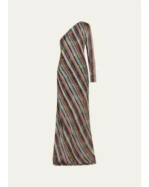 Missoni Sequined Long One-shoulder Dress - Dark Multi