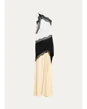 Christopher Esber Keira Split Lace One-shoulder Cutaway Dress - Mastic Multi