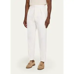 Brunello Cucinelli Cotton Pleated Trousers With Waist Tabs