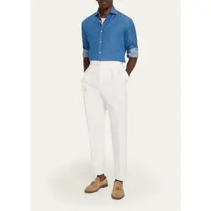 Brunello Cucinelli Cotton Pleated Trousers With Waist Tabs