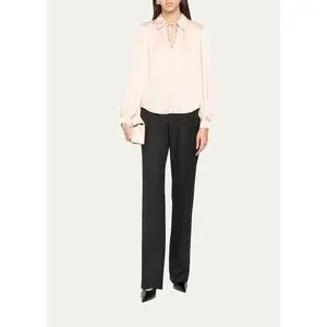 Alice + Olivia Roanne Tie-front Satin Blouse - Blush