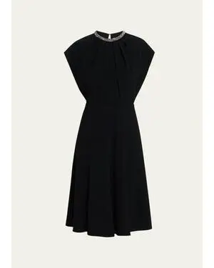 Rickie Freeman For Teri Jon Beaded Crepe A-line Midi Dress - Black
