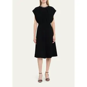 Rickie Freeman For Teri Jon Beaded Crepe A-line Midi Dress