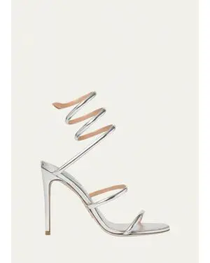 Rene Caovilla 105mm Cleo Metallic Leather Sandals - Silver
