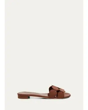 Manolo Blahnik Circle-cut Leather Slide Sandals - Medium Brown