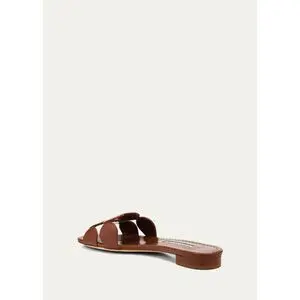Manolo Blahnik Circle-cut Leather Slide Sandals
