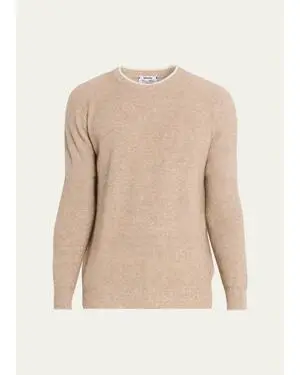 Cesare Attolini Ribbed Cashmere Mouline Tipped Crewneck Sweater - Tan