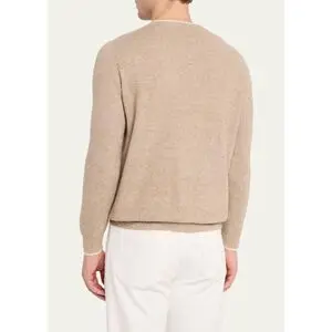 Cesare Attolini Ribbed Cashmere Mouline Tipped Crewneck Sweater - Tan