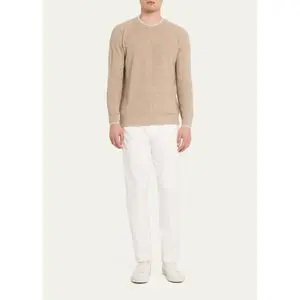 Cesare Attolini Ribbed Cashmere Mouline Tipped Crewneck Sweater - Tan