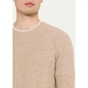 Cesare Attolini Ribbed Cashmere Mouline Tipped Crewneck Sweater - Tan